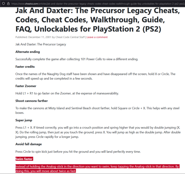 Fast Swim - Jak Speedruns Wiki